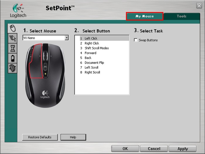 My Vx Nano Cannot Be Customized Using Logitech Software Setpoint