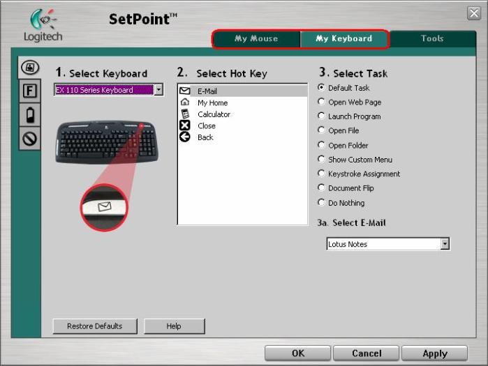 My EX 110 cannot be customized using Logitech software (SetPoint ...