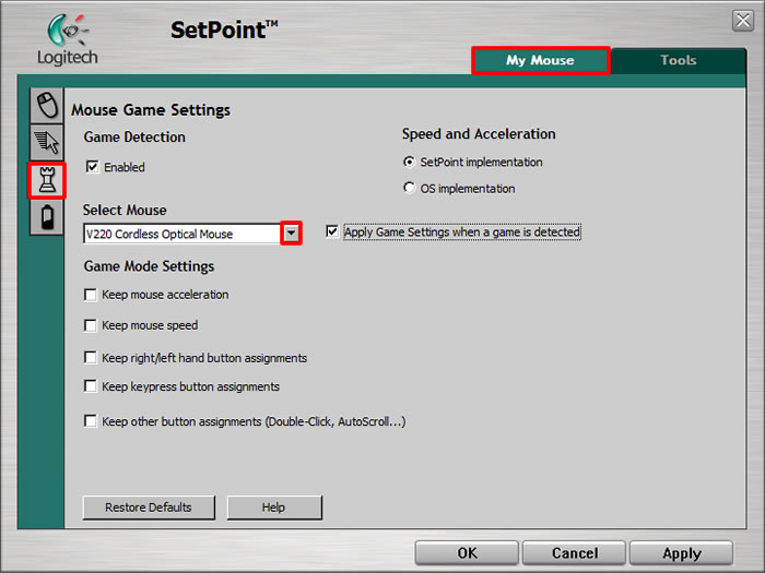 Customizing My V220 Mouse Game Settings With Logitech Software Setpoint Logitech Support